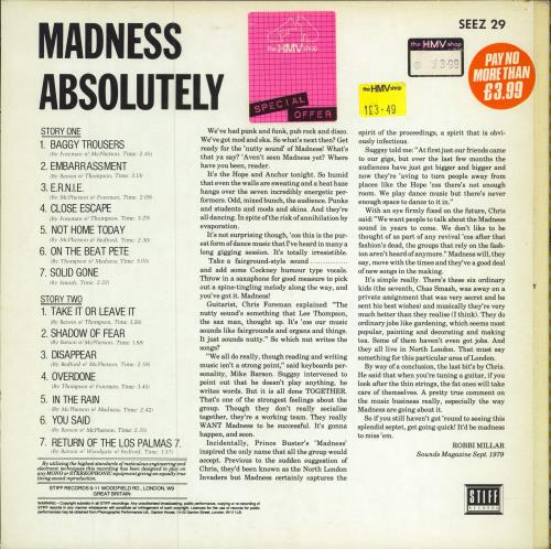 Madness Absolutely + Inner - 1st UK vinyl LP album (LP record) (177747)
