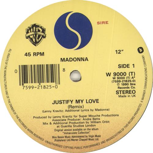 Madonna Justify My Love - Barcoded labels UK 12" vinyl single (12 inch record / Maxi-single ...