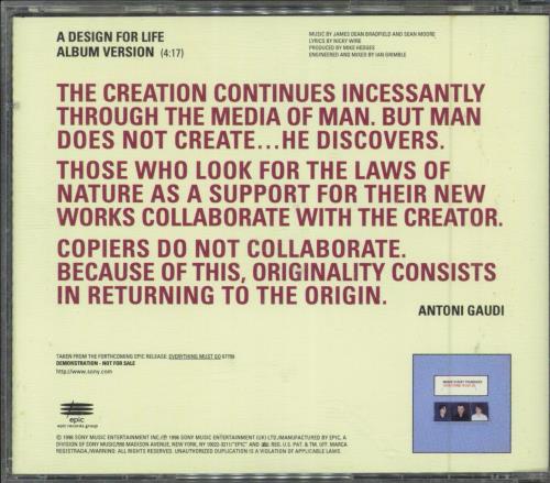 Manic Street Preachers A Design For Life US Promo CD single (CD5 / 5 ...