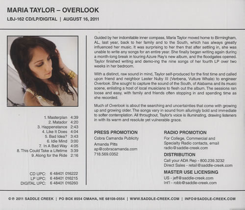 Maria Taylor Overlook US Promo CD album (CDLP) (547439)