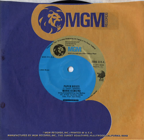 Marie Osmond Paper Roses US 7" vinyl single (7 inch record / 45) (559309)