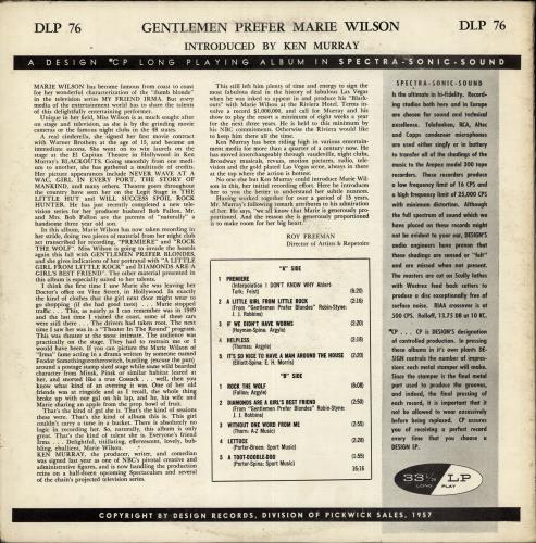 Marie Wilson Gentlemen Prefer Marie Wilson US vinyl LP album (LP record) (699165)