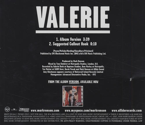 Mark Ronson Valerie US Promo CD single (CD5 / 5") (430272)