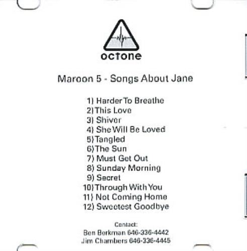 Maroon 5 Songs About Jane US Promo CD-R acetate (312704)