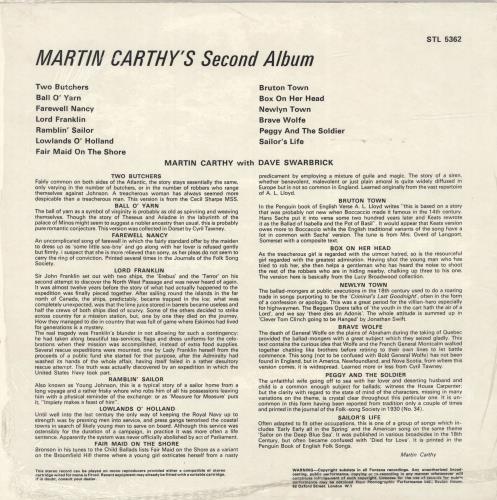 Martin Carthy Second Album UK vinyl LP album (LP record) (544127)
