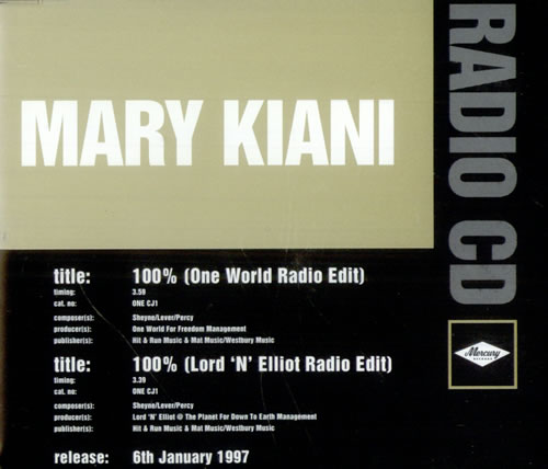 Mary Kiani 100% - One Hundred Percent UK Promo CD single (CD5 / 5") (516600)