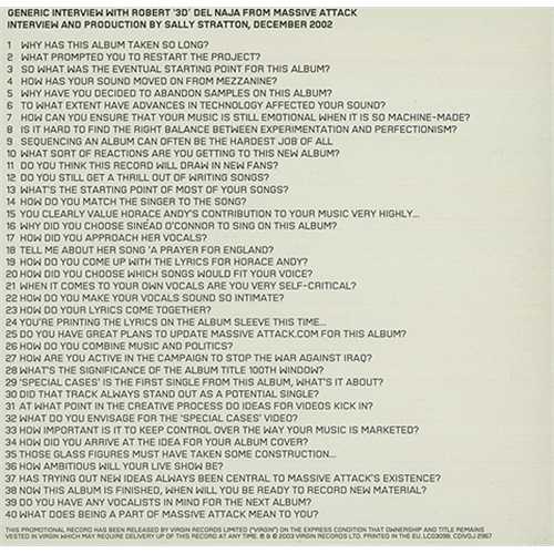 Massive Attack 100th Window - Interview Disc UK Promo CD album (CDLP) (407200)