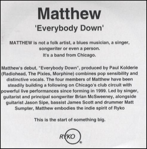 Matthew Everybody Down UK Promo CD-R acetate (428297)