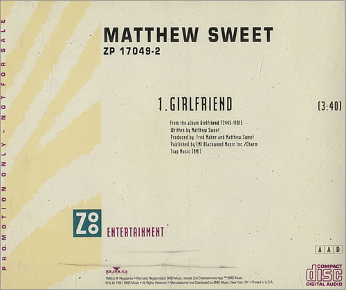 Matthew Sweet Girlfriend US Promo CD single (CD5 / 5") (89092)