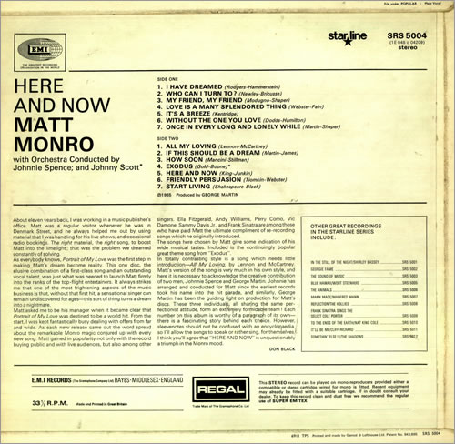 Matt Monro Here And Now UK vinyl LP album (LP record) (451199)