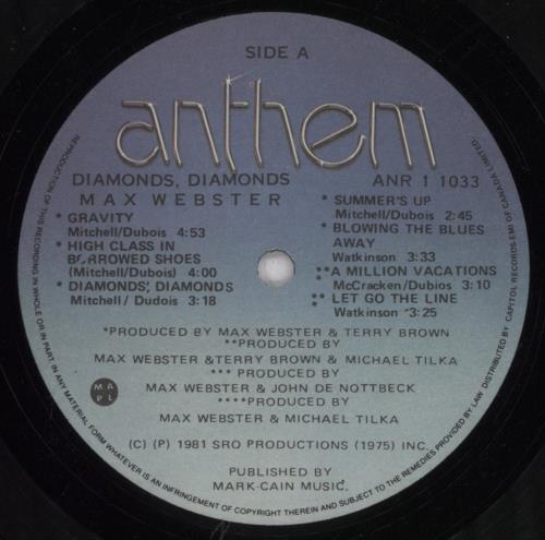 Max Webster Diamonds Diamonds Canadian vinyl LP album (LP record) (465663)