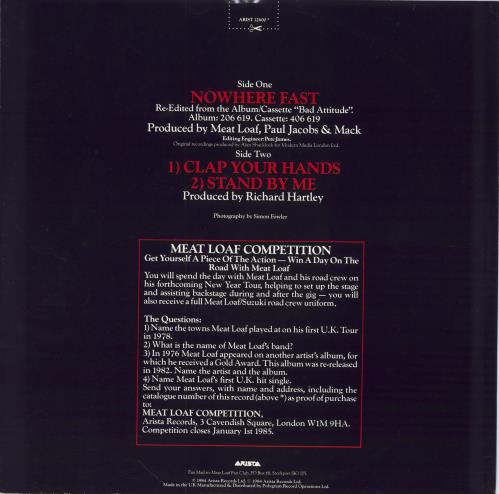 Meat Loaf Nowhere Fast UK 12" vinyl single (12 inch record / Maxi ...