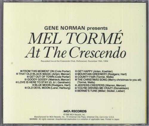 Mel Tormé At The Crescendo Japanese CD album (CDLP) (832988)