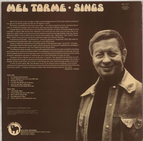 Mel Tormé Mel Tormé Sings UK vinyl LP album (LP record) (711220)