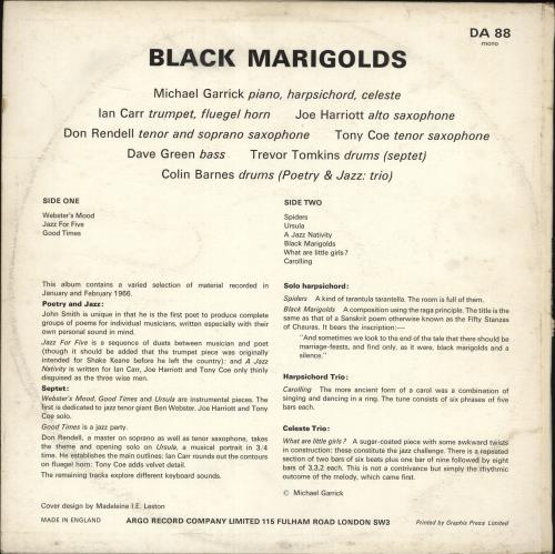 Michael Garrick Black Marigolds UK vinyl LP album (LP record) (442414)