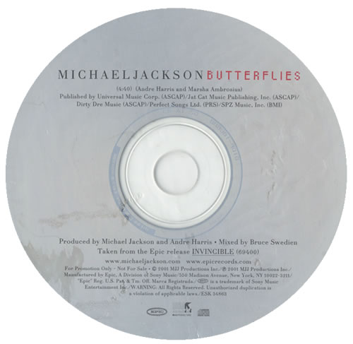 Michael Jackson Butterflies US Promo CD single (CD5 / 5") (201963)