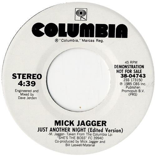 Mick Jagger Just Another Night US Promo 7" vinyl single (7 inch record ...