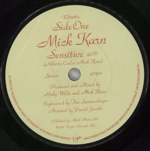 Mick Karn Sensitive UK 7" vinyl single (7 inch record / 45) (40612)