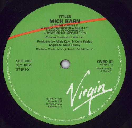 Mick Karn Titles UK vinyl LP album (LP record) (833560)