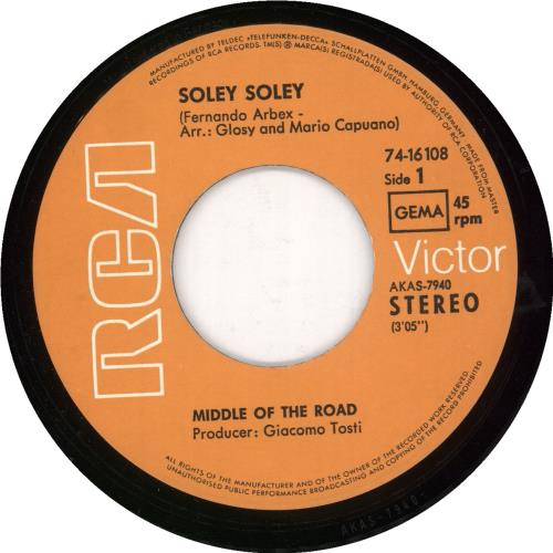 Middle Of The Road Soley Soley + Sleeve German 7" vinyl single (7 inch ...