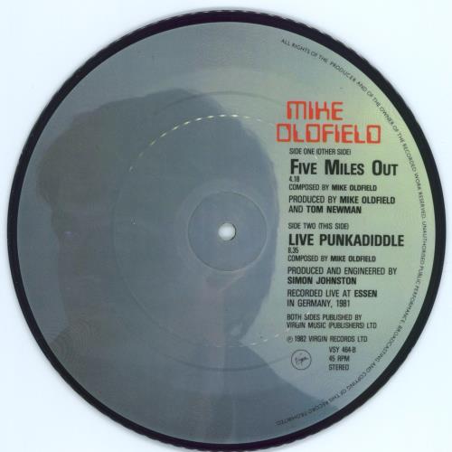 Mike Oldfield Five Miles Out UK 7" vinyl picture disc (7 inch picture ...