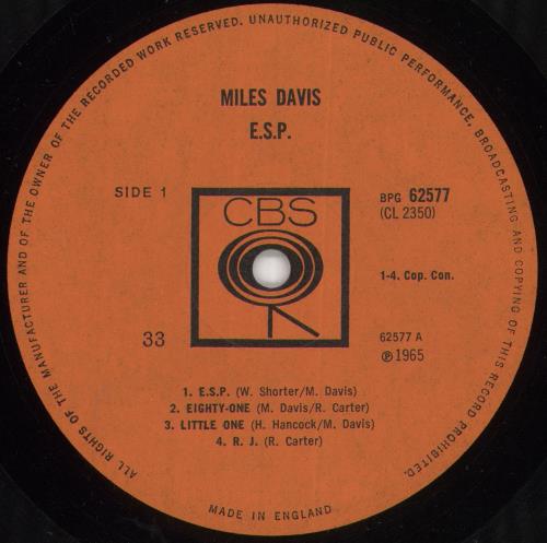 Miles Davis E.S.P. - EX UK vinyl LP album (LP record) (737157)