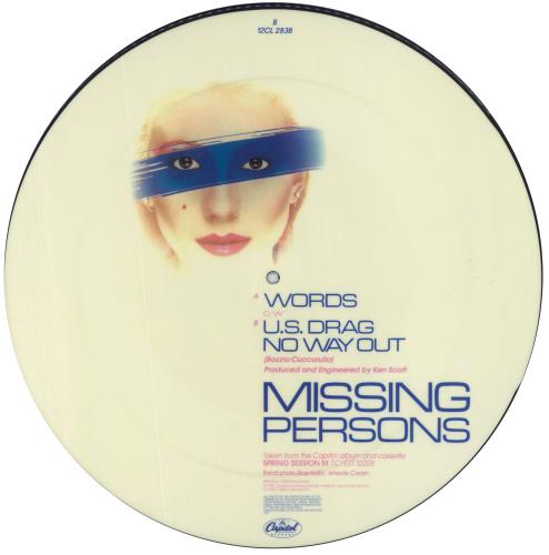 Missing Persons Words UK 12" vinyl picture disc (12 inch picture record ...