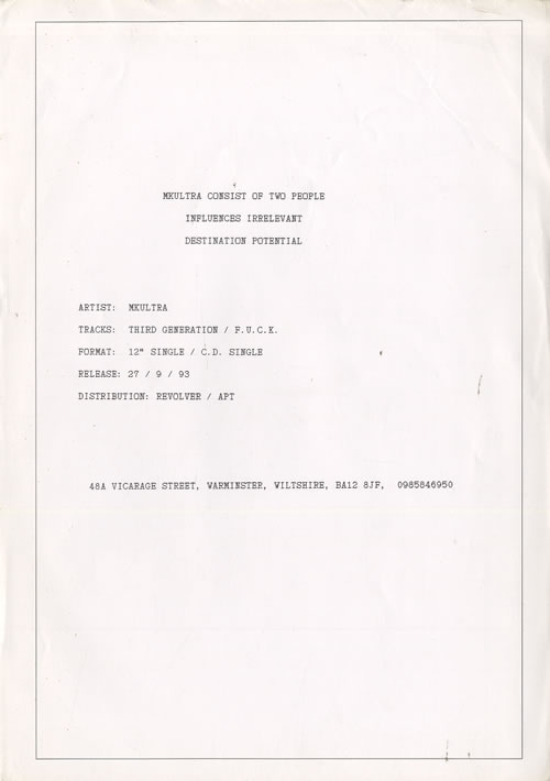 Mkultra Third Generation - White Label UK 12" vinyl single (12 inch ...