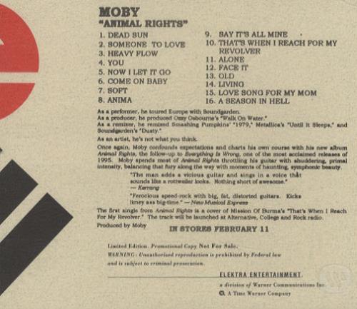 Moby Animal Rights US Promo CD album (CDLP) (253858)