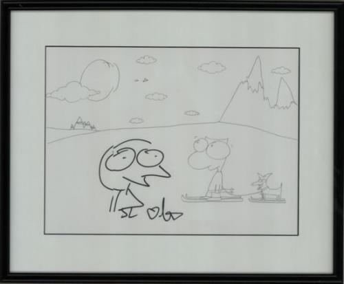 Moby Cartoon Character Artwork - Skiing/Autographed UK artwork (591380)