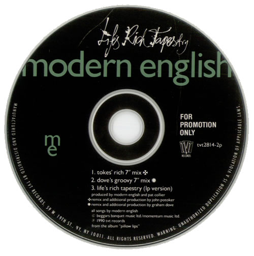 Modern English Life's Rich Tapestry US Promo CD single (CD5 / 5") (501911)