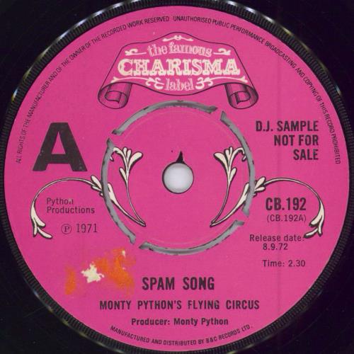 Monty Python Spam Song - Sample UK Promo 7" vinyl single (7 inch record ...