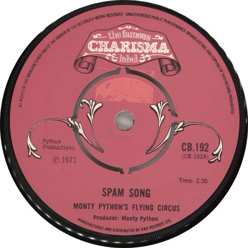 Monty Python Spam Song UK 7" vinyl single (7 inch record / 45) (575642)
