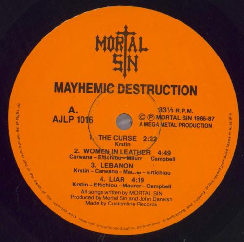 Mortal Sin Mayhemic Destruction Australian vinyl LP album (LP record ...