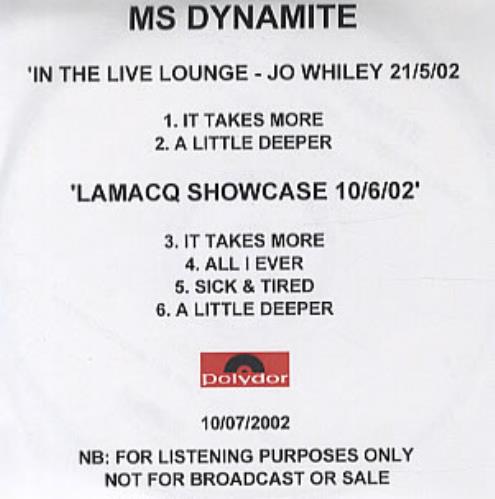 Ms. Dynamite At The BBC UK Promo CD-R acetate (339937)