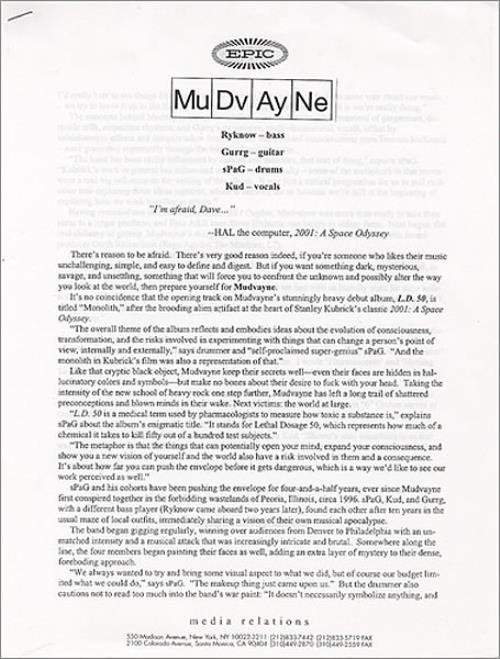 Mudvayne L.D.50 US Promo media press pack (204824) PRESS PACK