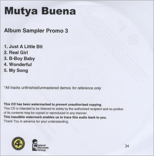 Mutya Buena Album Sampler Promo 3 UK Promo CD-R acetate (410048)