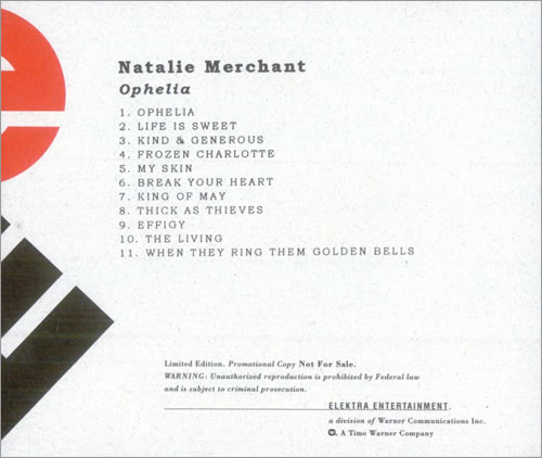 Natalie Merchant Ophelia US Promo CD album (CDLP) (113947)