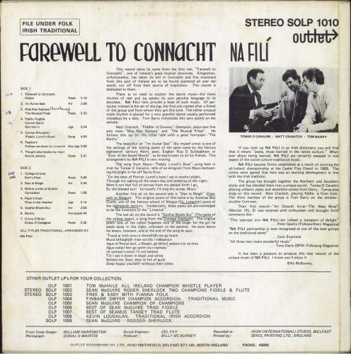 Na Filí Farewell To Connacht Irish vinyl LP album (LP record) (827783)