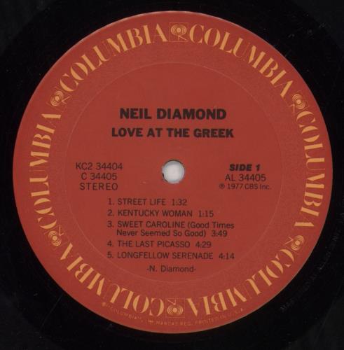 Neil Diamond Love At The Greek US 2-LP vinyl record set (Double LP ...