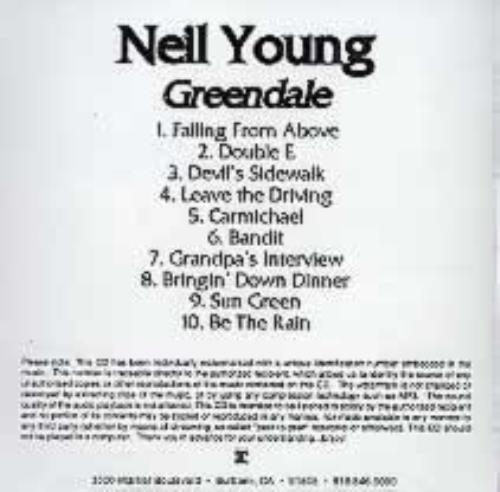 Neil Young Greendale US Promo CD-R acetate (269841)