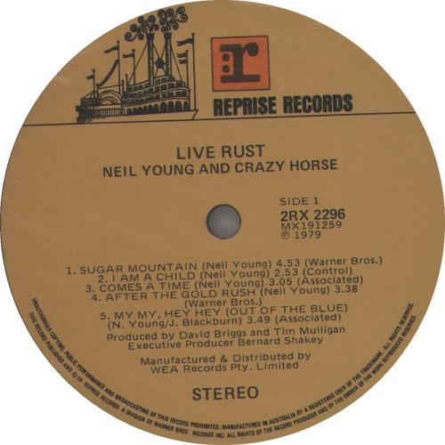 Neil Young Live Rust Australian 2-LP vinyl record set (Double LP Album) (670857)