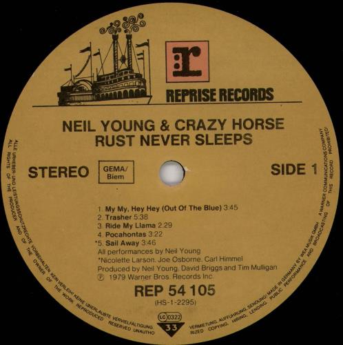 Neil Young Rust Never Sleeps German vinyl LP album (LP record) (314452)