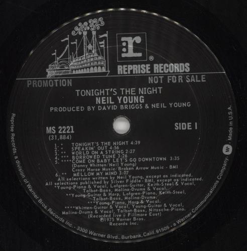 Neil Young Tonight's The Night US Promo vinyl LP album (LP record) (149055)