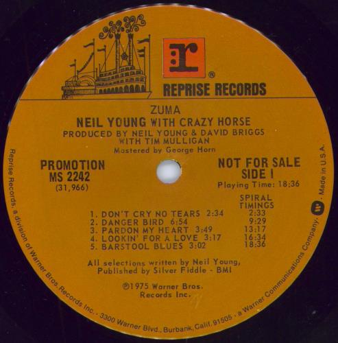 Neil Young Zuma - Complete - Spiral Timings US Promo vinyl LP album (LP ...