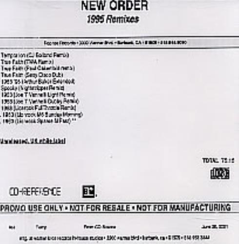 New Order 1995 Remixes US Promo CD-R acetate (249735)
