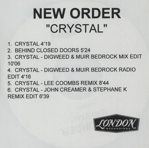 New Order Crystal UK Promo CD-R acetate (584793)