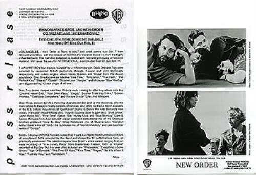 New Order Retro & Best Of US Promo media press pack (240002) PRESS PACK
