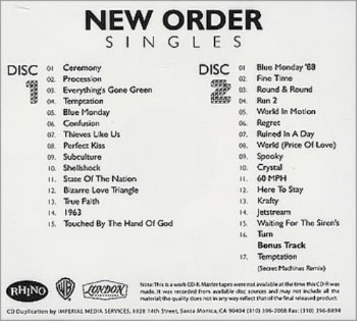 New Order Singles US Promo CD-R acetate (355888)