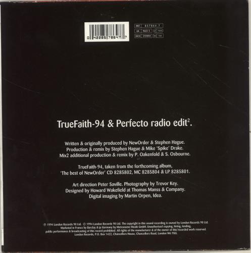 New Order True Faith 94 UK 7" vinyl single (7 inch record / 45) (67072)